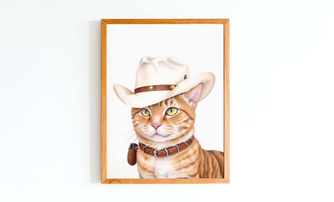 Cowboy Cat Art Print choose Your Color Western Cat Art - Etsy