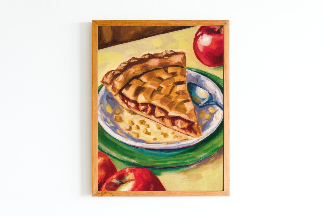 Apple Pie Art Print Fall Dessert Art Thanksgiving Art Cute Kitchen ...