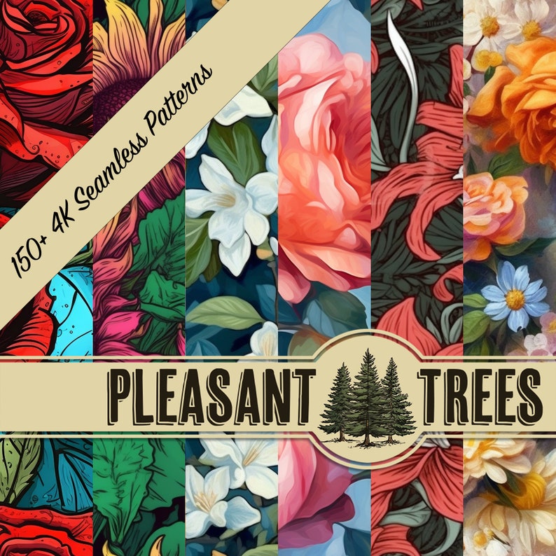 Pleasant Trees 4k Floral Seamless Pattern Bundle Vol. 1 Includes 150 4k ...