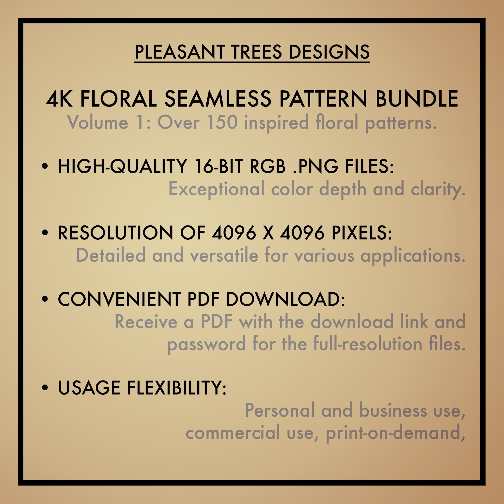 Pleasant Trees 4k Floral Seamless Pattern Bundle Vol. 1 Includes 150 4k Seamless Patterns - Etsy