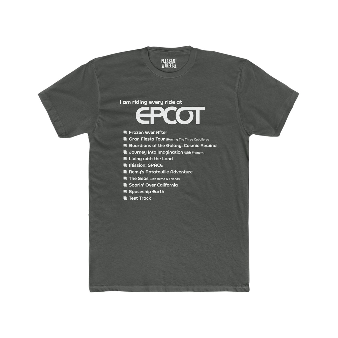 EPCOT: Riding Every Ride Checklist 2024 Dark Grey T-shirt walt Disney ...
