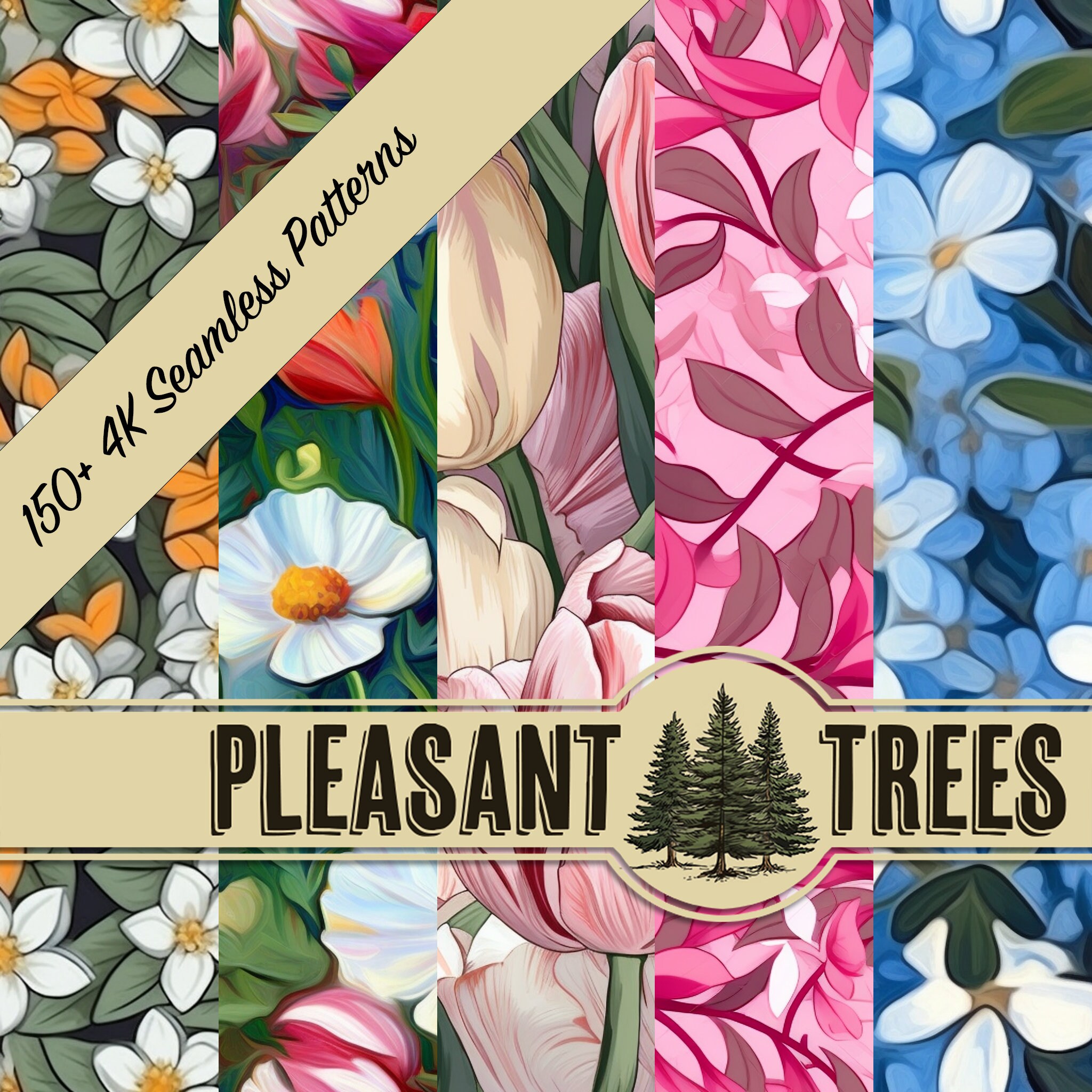 Pleasant Trees 4k Floral Seamless Pattern Bundle Vol. 1 Includes 150 4k ...