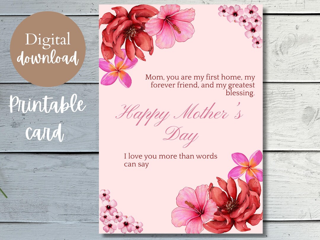 Gift for Mom Printable Card, Mother's Day Digital Gift, Boho Style Card ...