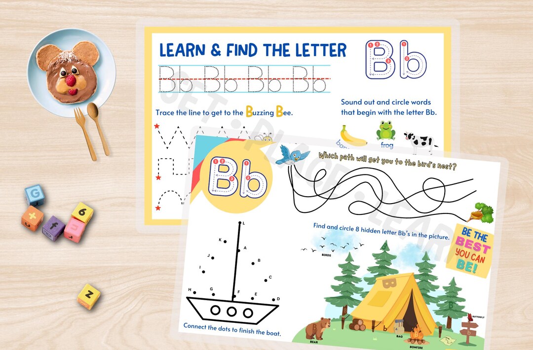 Kids Placemat Alphabet Letter B Color Write Draw Learn the Alphabet ...