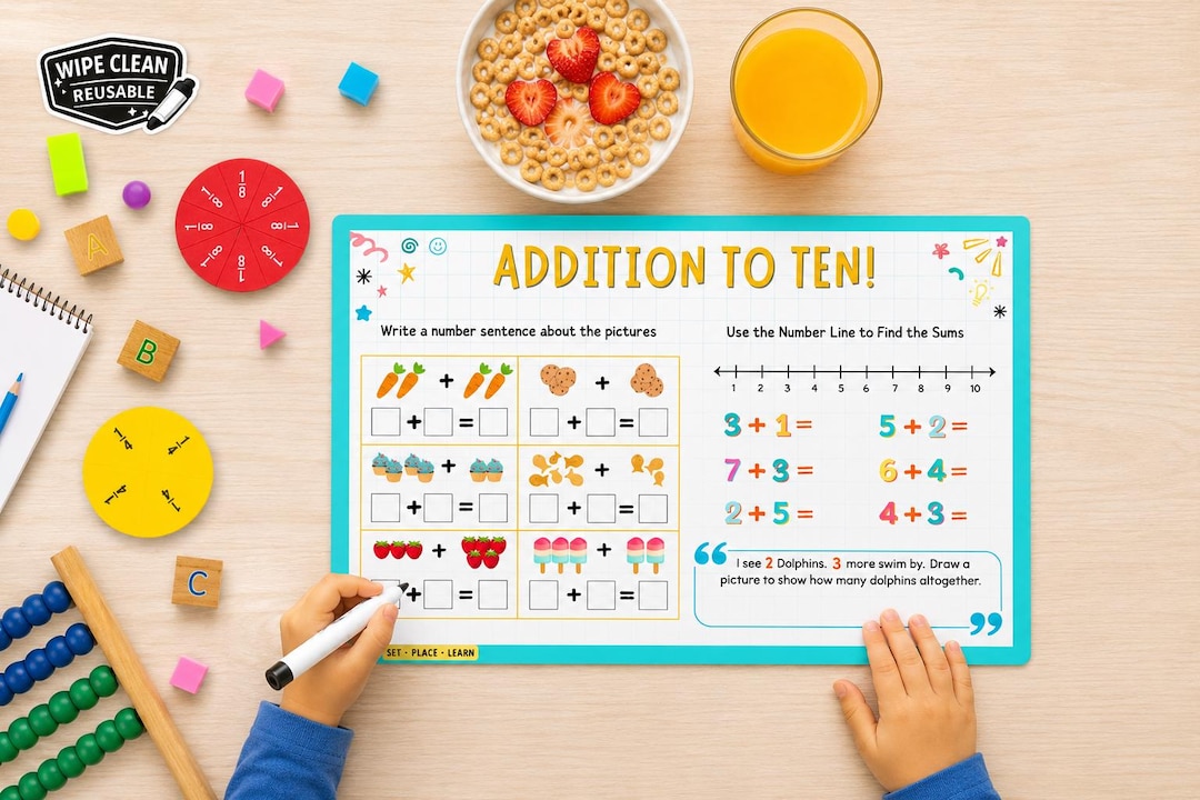 Reusable Addition Placemat for Kids | Math Facts 1–10 Activity Mat ...