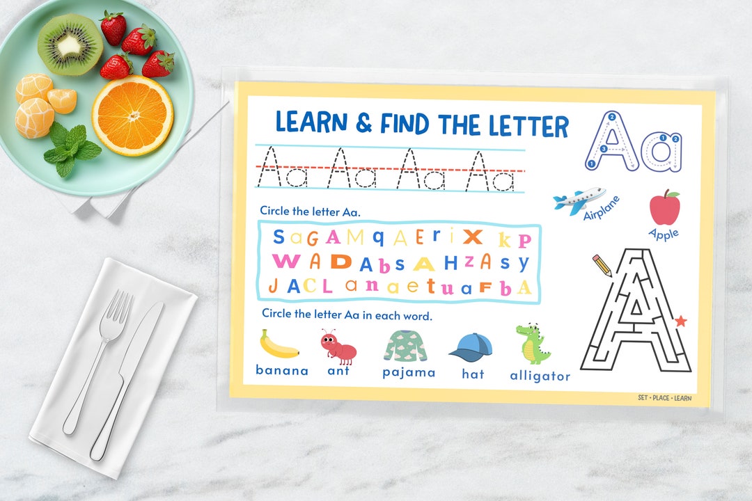 Kids Placemats Alphabet Letter A Color Write Draw Learn the Alphabet ...