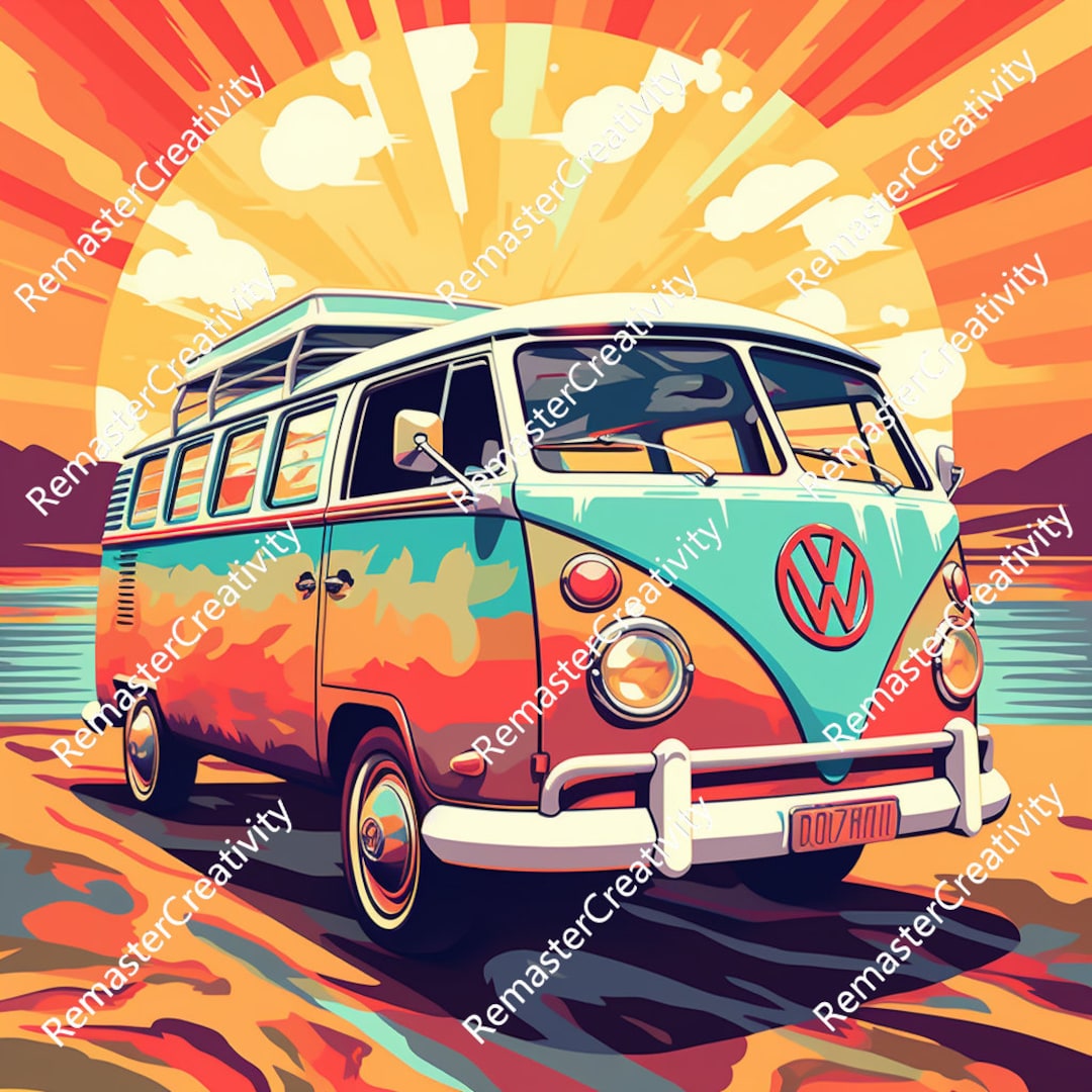 Hippie Van - Psychedelic Digital Art - Etsy