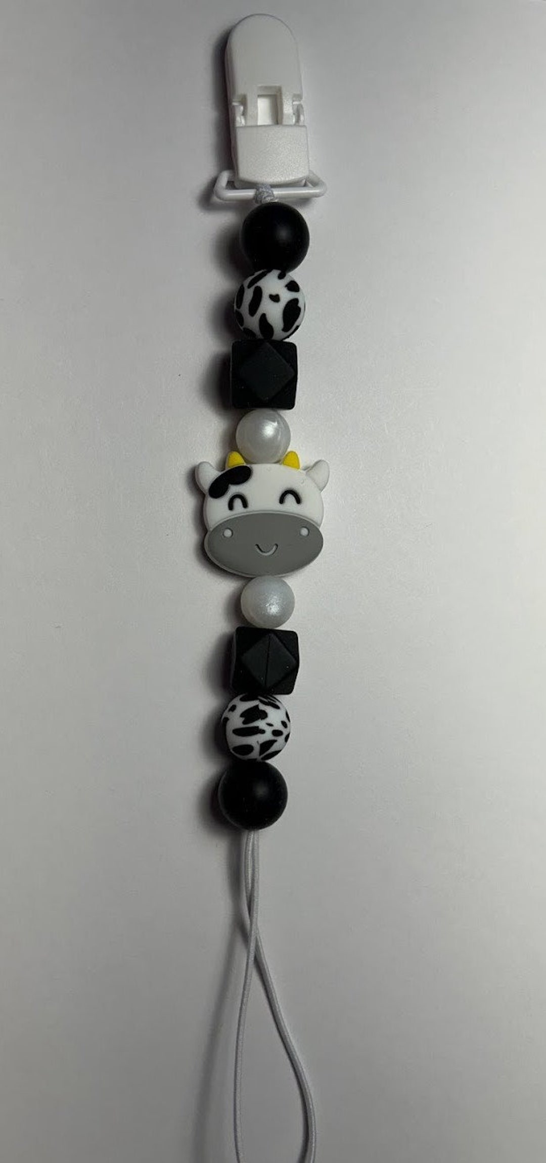 Personalized Whimsical Cow Silicone Bead Pacifier Clip and Teether for ...