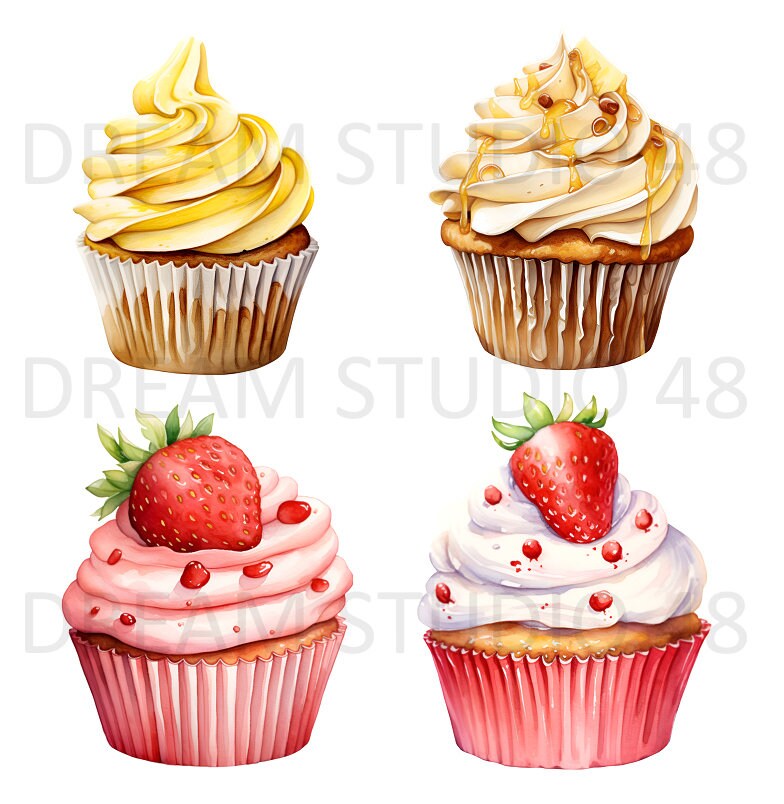 Cupcake Clipart PNG Bundle, Colorful Fruit Muffins PNG Digital ...