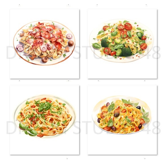 Pasta Dish Watercolor Clipart Bundle Transparent PNG Digital - Etsy