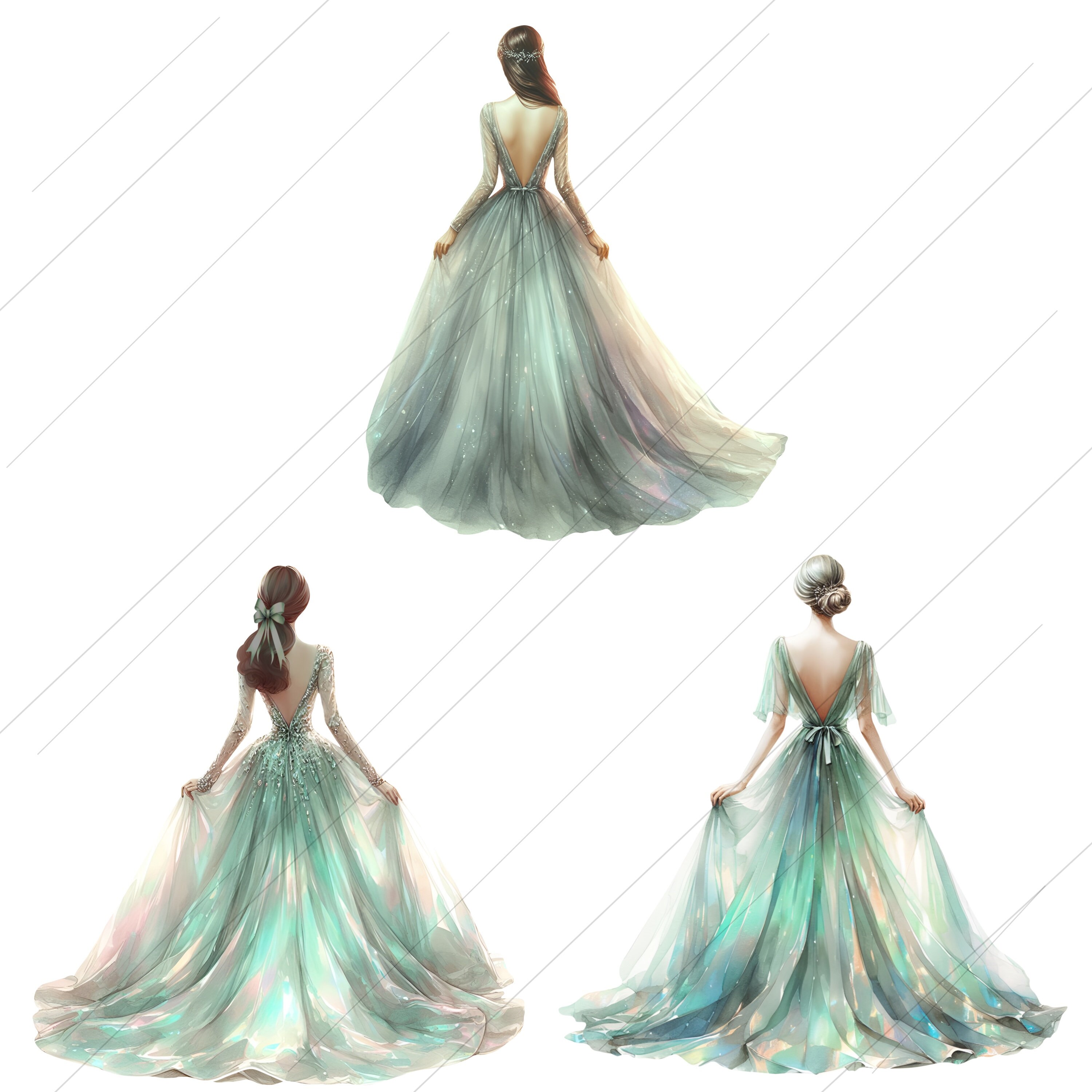 Ladies Back View Clipart #3, Iridescent Beautiful Elegant Gown ...