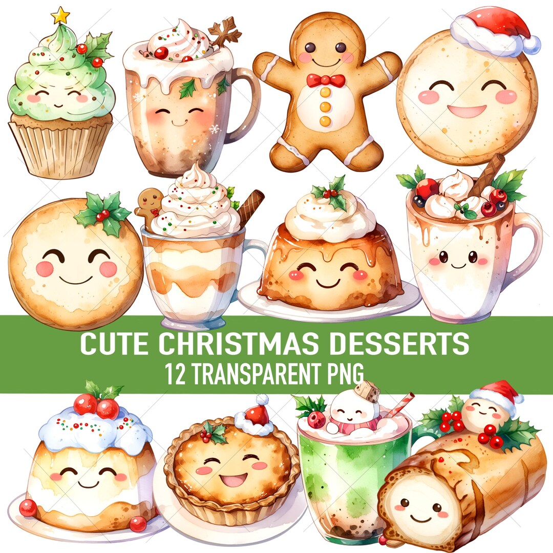 Cute Christmas Desserts Food Clipart, PNG Sweet Treats Watercolor ...