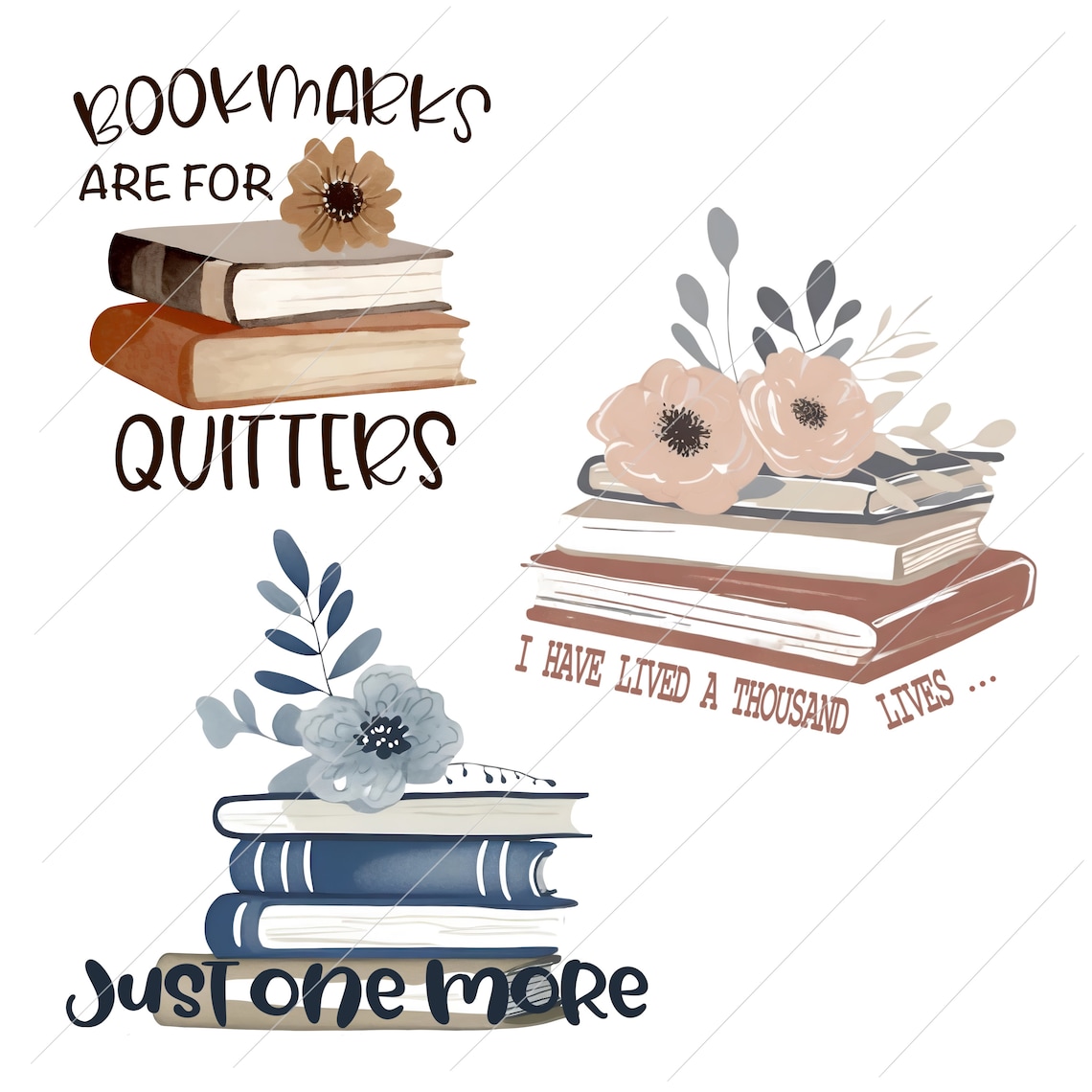 Books Quotes Bundle Png Instant Download, Book Lover Floral Book ...