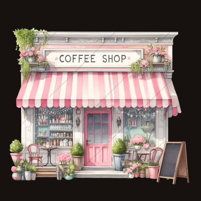 Spring Coffee Shop Café PNG Clipart, Watercolor Transparent Bundle ...