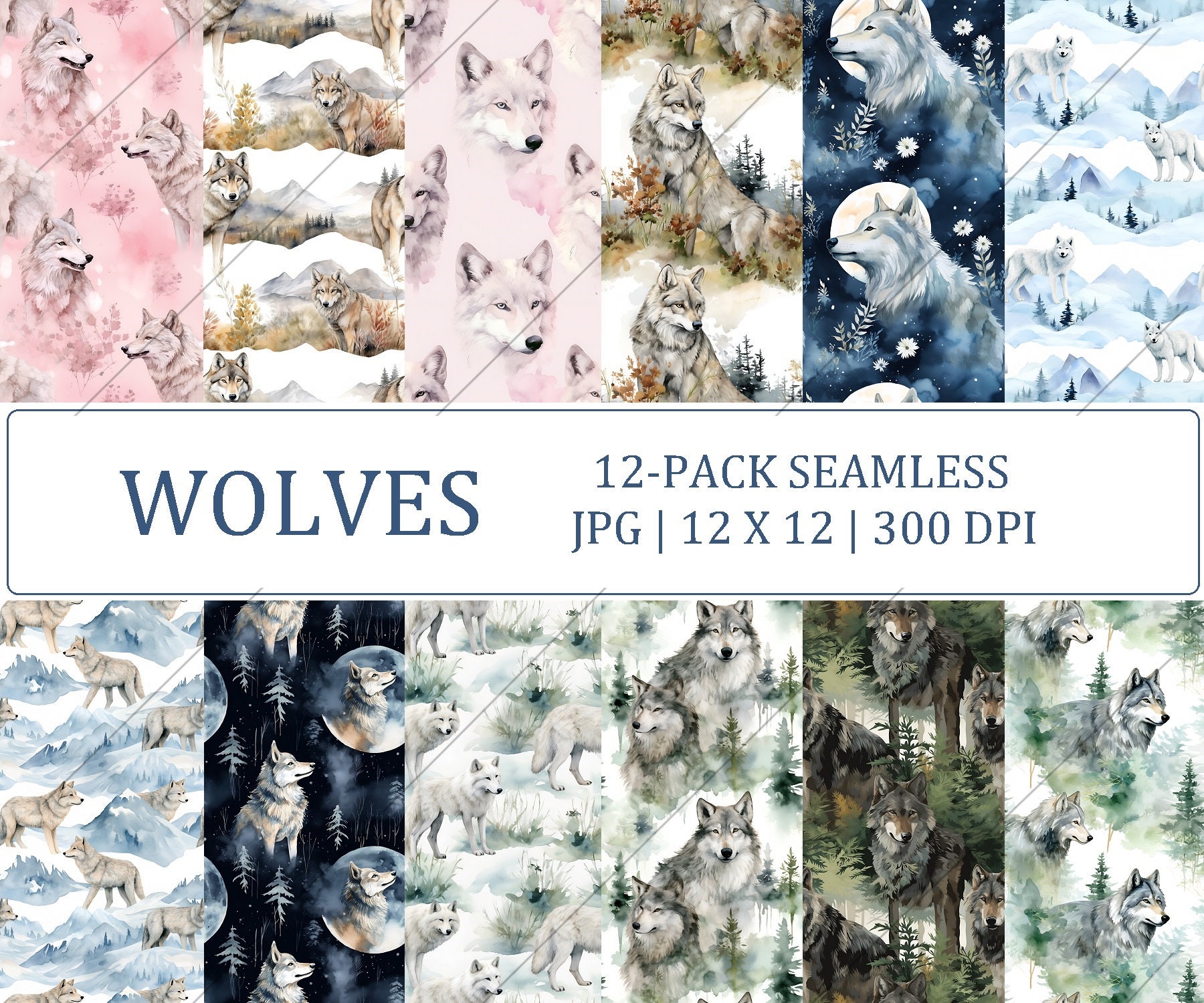 Wolves Seamless Digital Pattern #2 - Wolves Patterned Design - Wolves ...