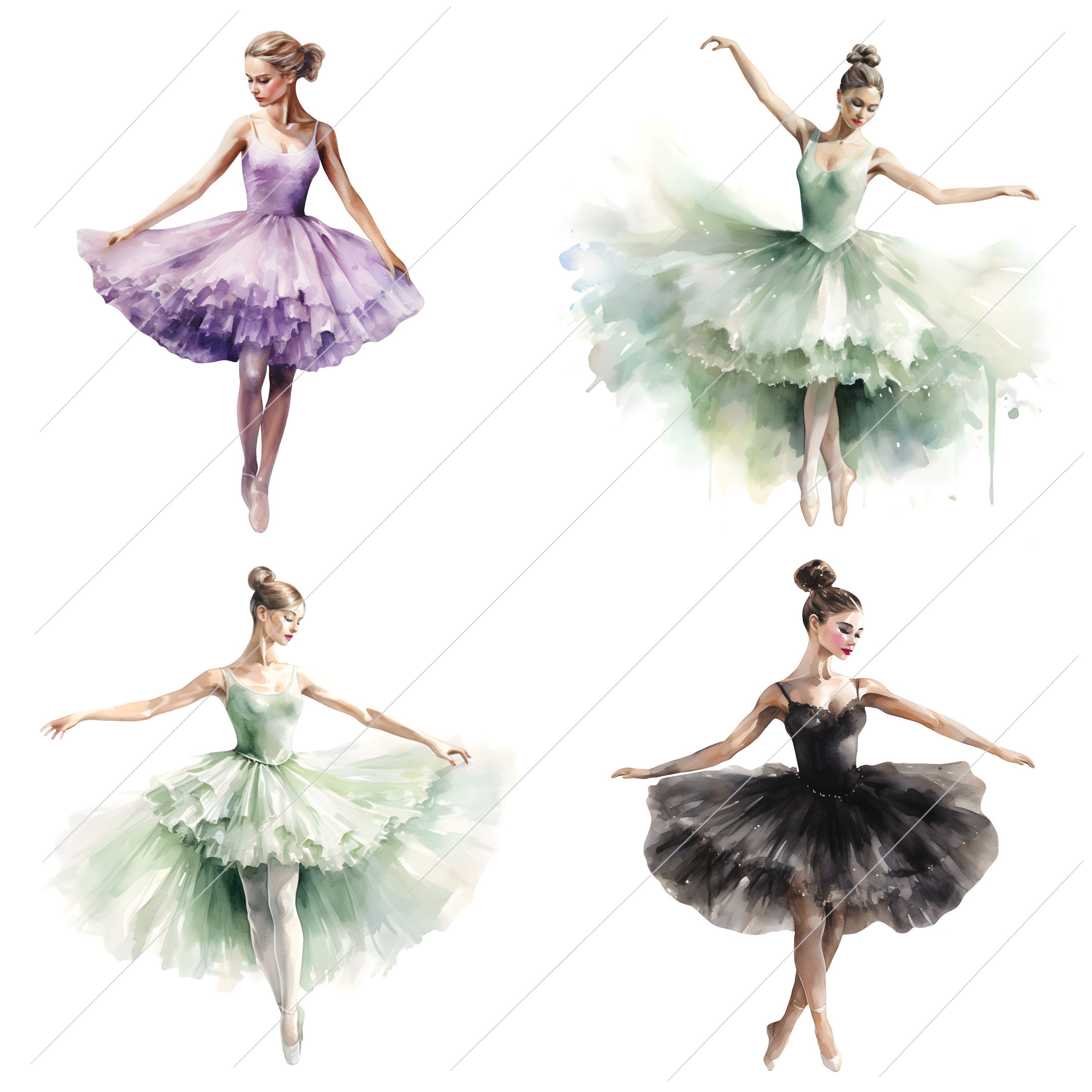 Ballerinas Watercolor Clipart Bundle, Transparent PNG, Dancing Lady ...