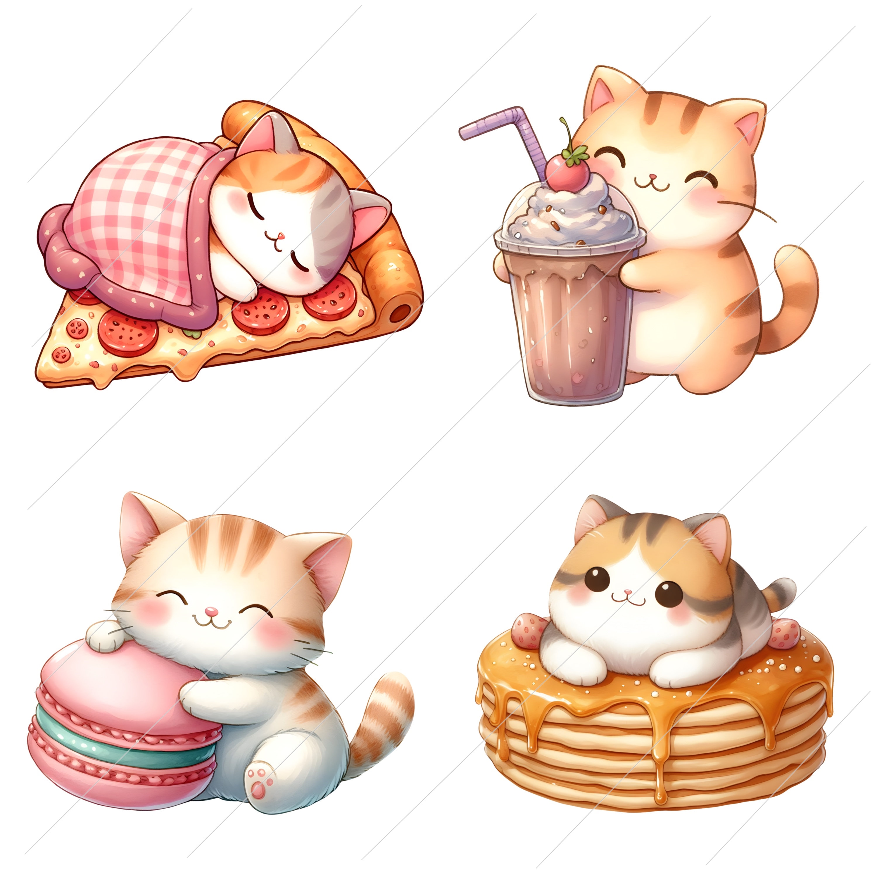 Sweet Treats Cat Clipart Bundle, Watercolor Cat With Desserts ...