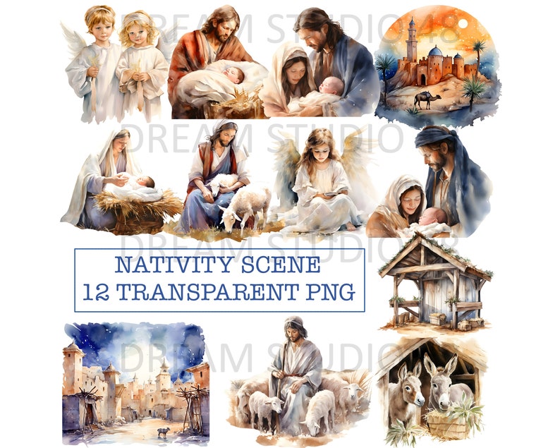 Nativity Scene Watercolor Clipart, Christmas Jesus Clip Art, Religious ...