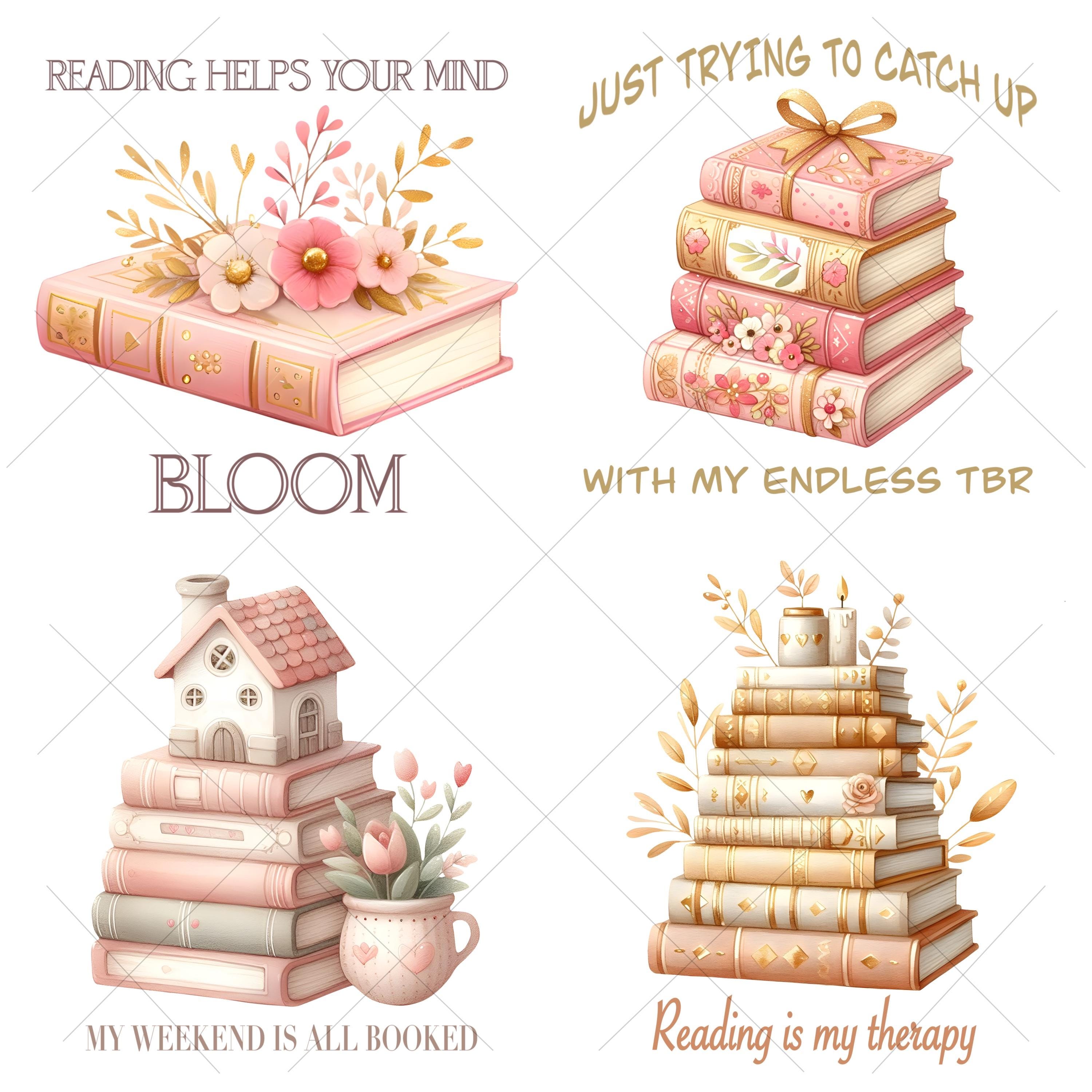 Book Quotes Clipart Bundle Png Instant Download, Cute Pink Book Lover ...