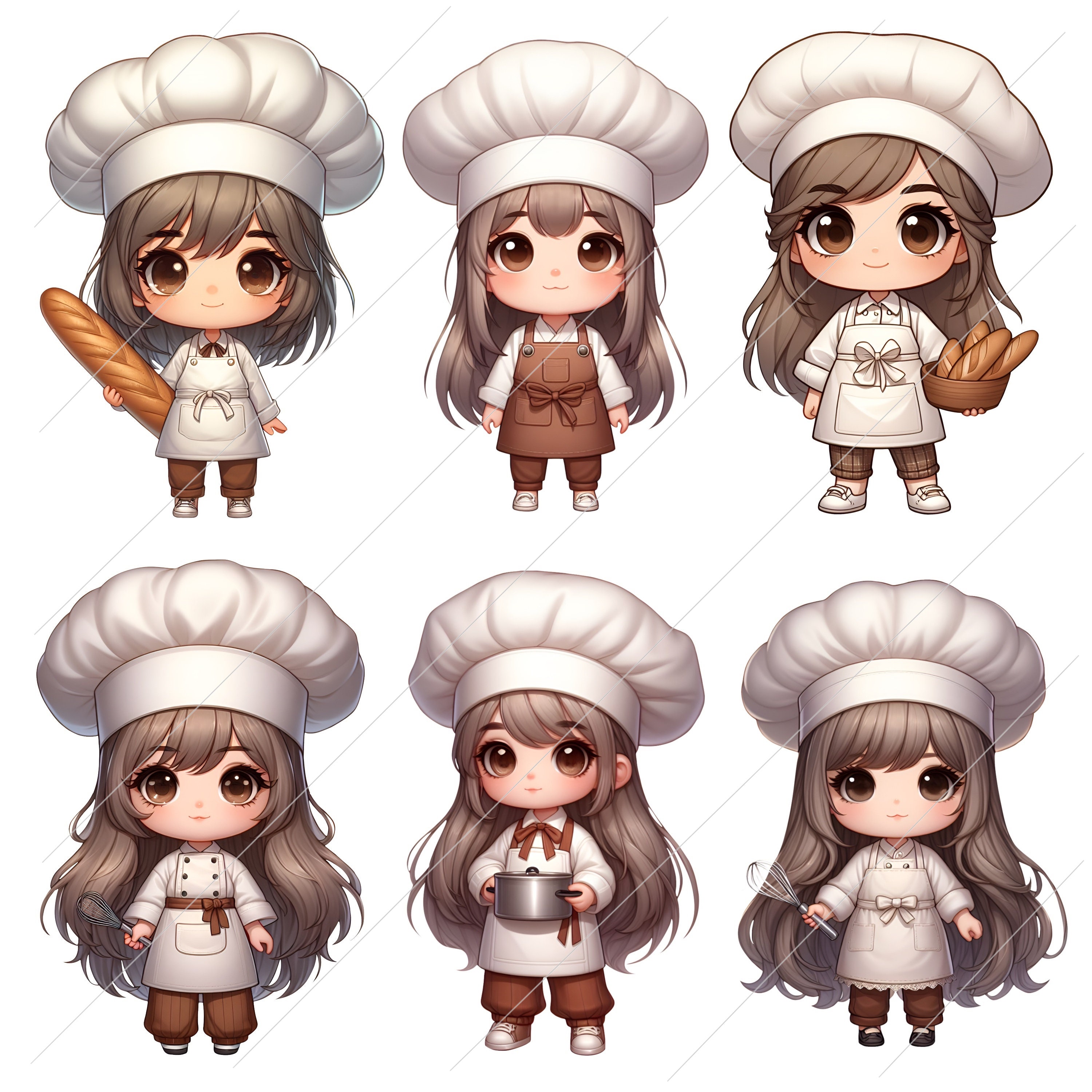 Little Baker Girl Clipart Bundle, Cute Girl Chef Transparent PNG ...