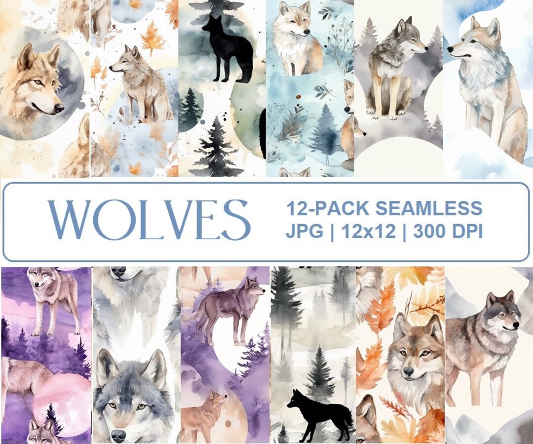 Wolves Seamless Digital Pattern Set #1 - Wolves Printable Designs ...
