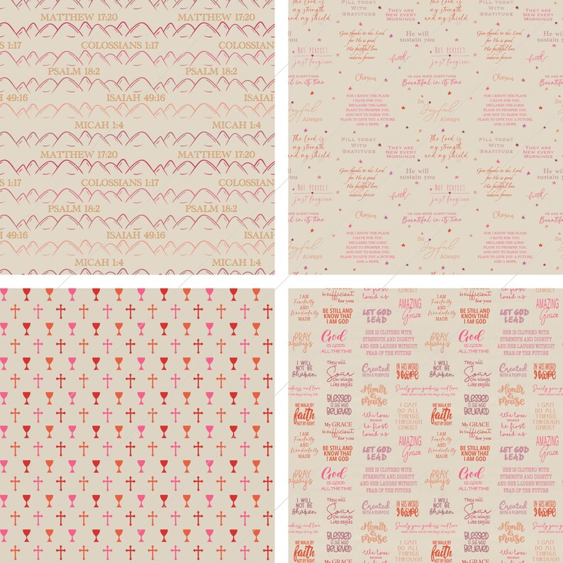 Religious Digital Paper Set Pink - Christian Faith Scrapbook Paper ...