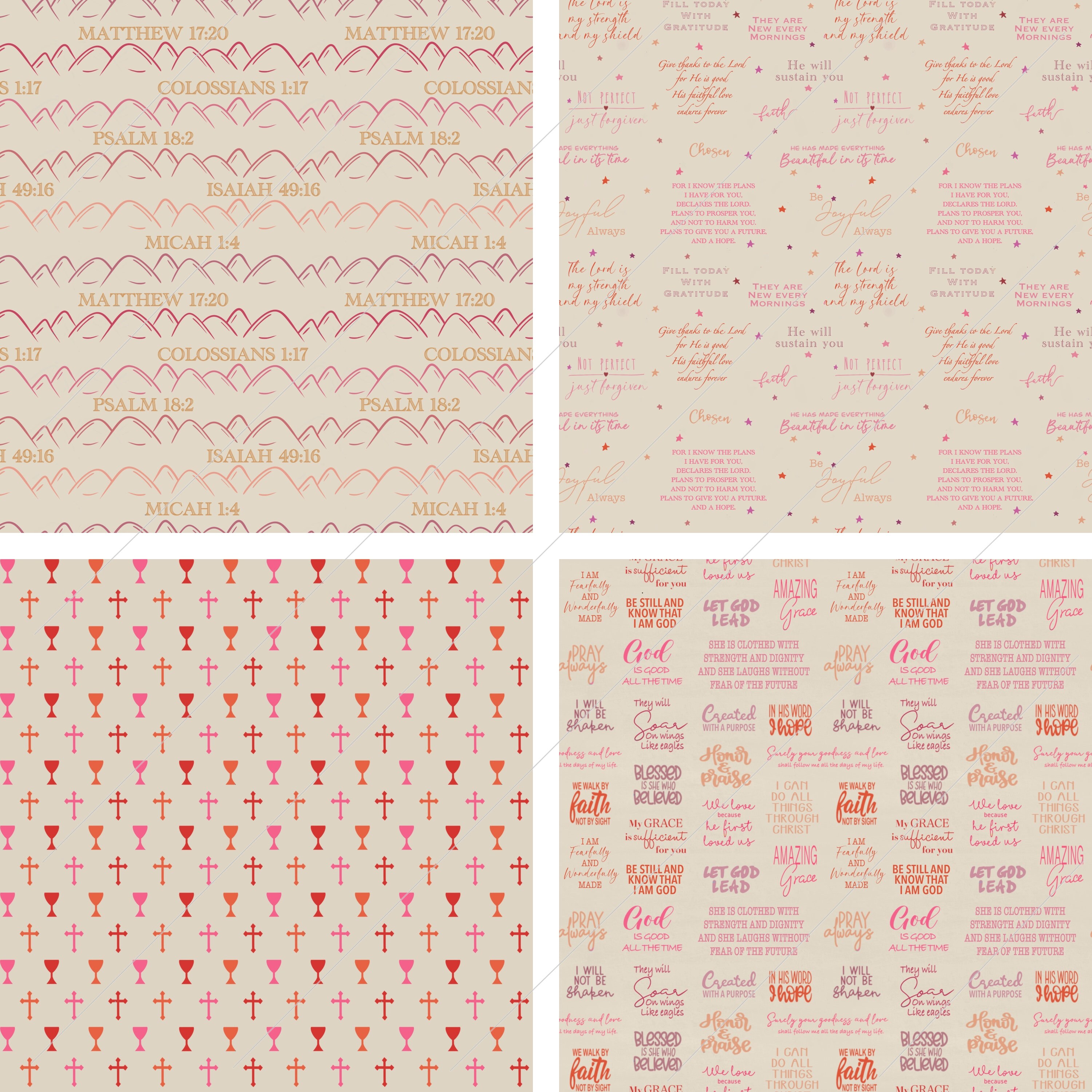 Religious Digital Paper Set Pink - Christian Faith Scrapbook Paper ...