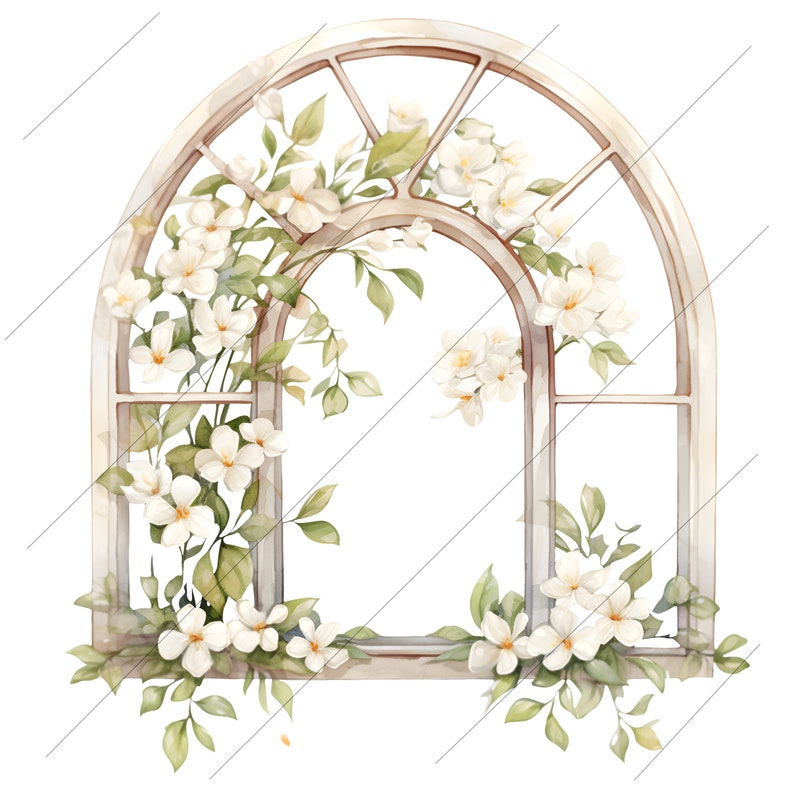 Floral Arched Windows Watercolor Clipart Bundle, Transparent PNG ...
