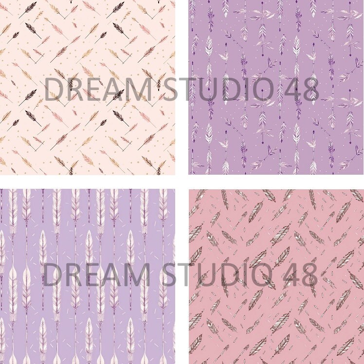 Feathers Digital Paper Sets - Boho Feathers Scrapbook Paper - Feathers ...