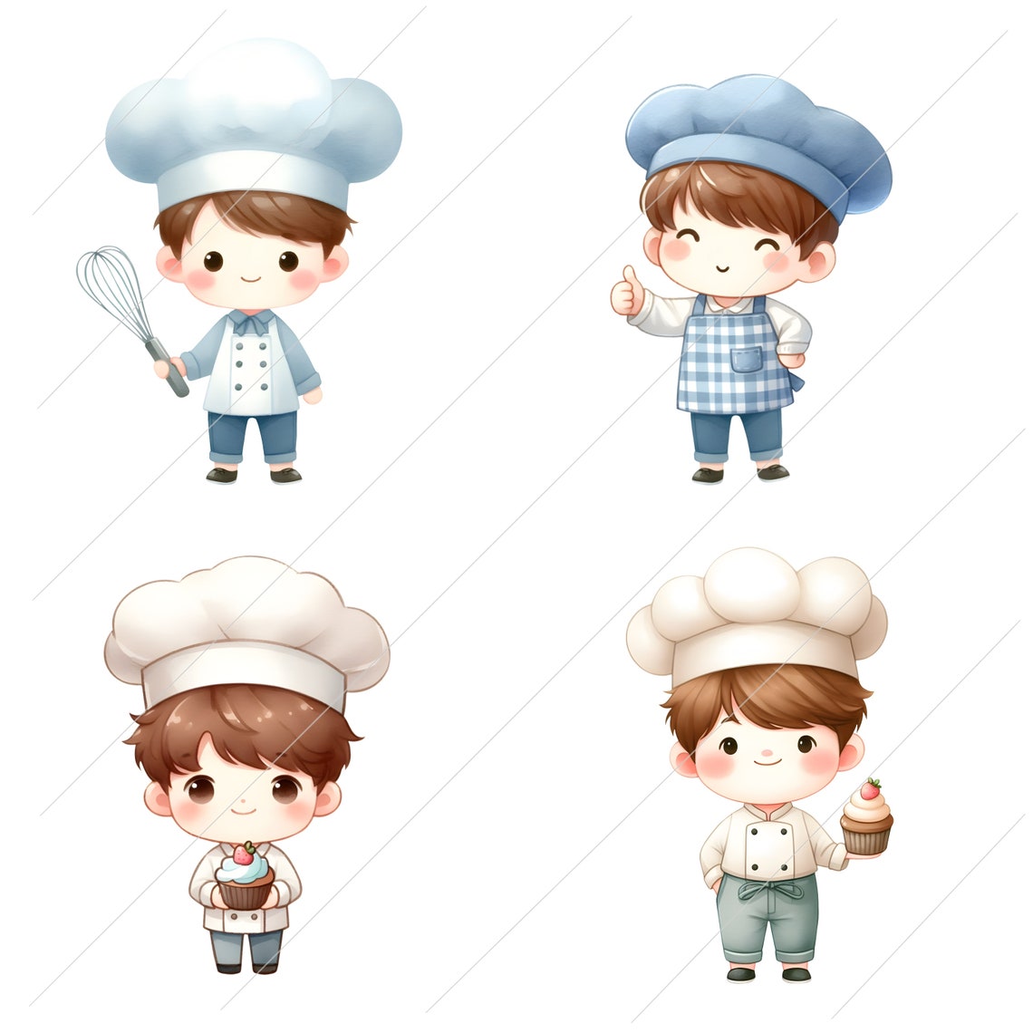 Cute Little Chef Clipart Bundle, Baking Girl Boy Watercolor Transparent ...