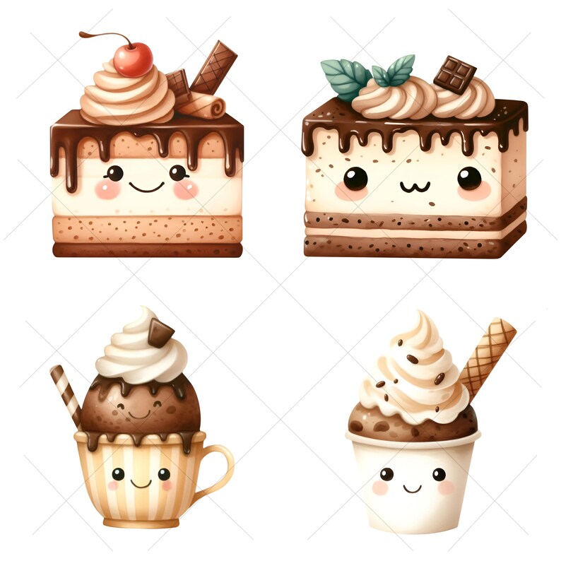 Sweet Chocolate Desserts Clipart PNG Bundle, Sweet Kawaii Smiling Face ...