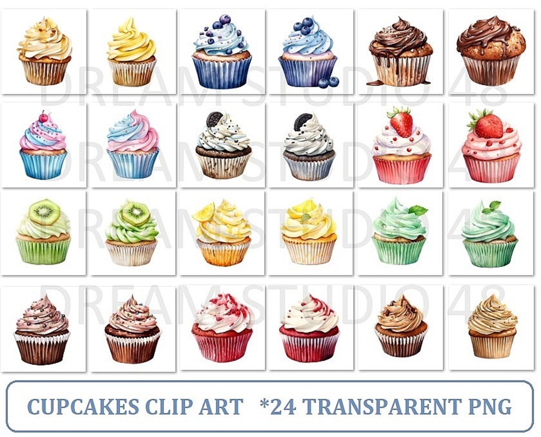 Cupcake Clipart PNG Bundle, Colorful Fruit Muffins PNG Digital ...