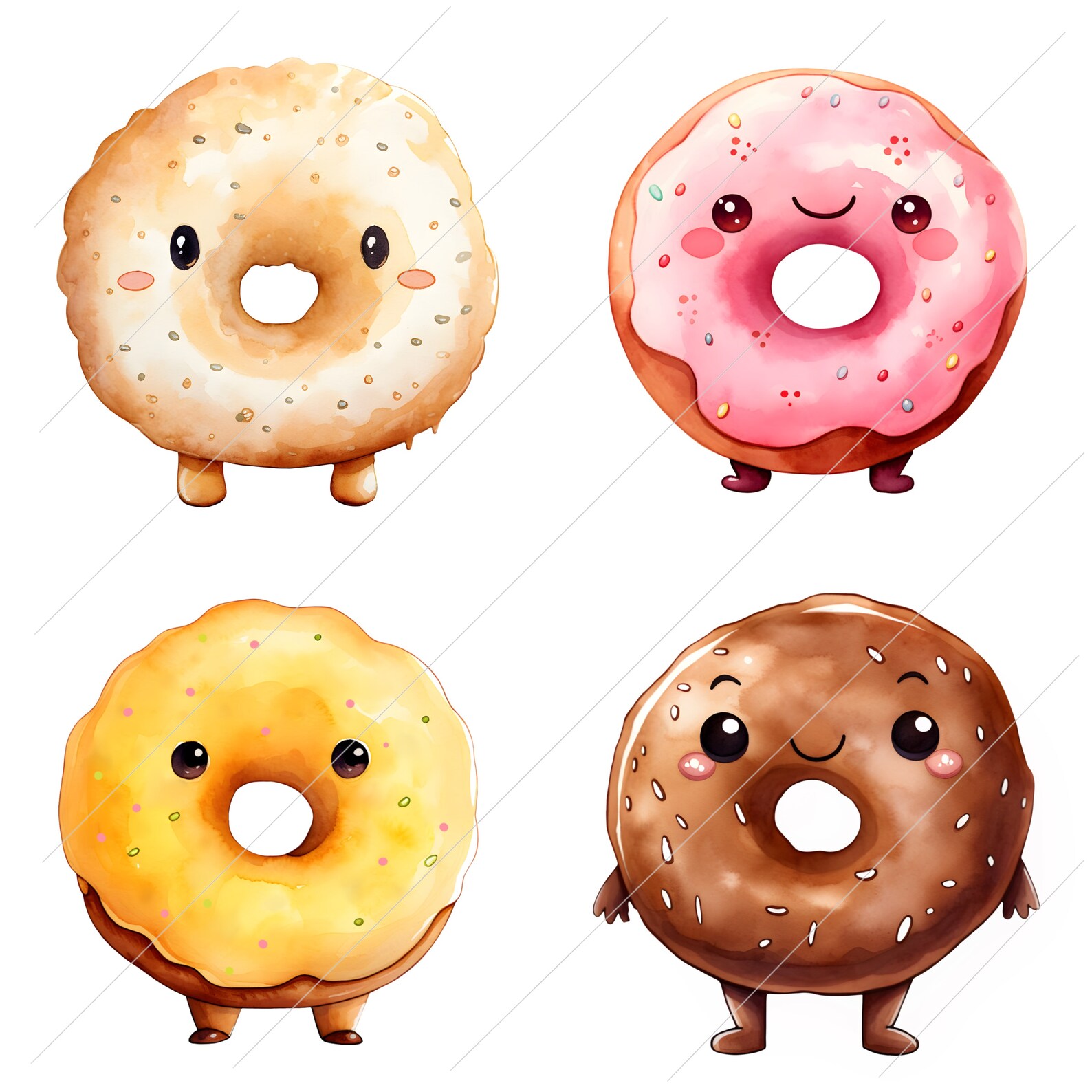 Cute Desserts Clipart PNG Bundle, Sweet Kawaii Smiling Face Treats ...