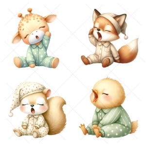 Yawning Sleepy Animal Pajamas PNG Clipart, Watercolor Animals Digital ...