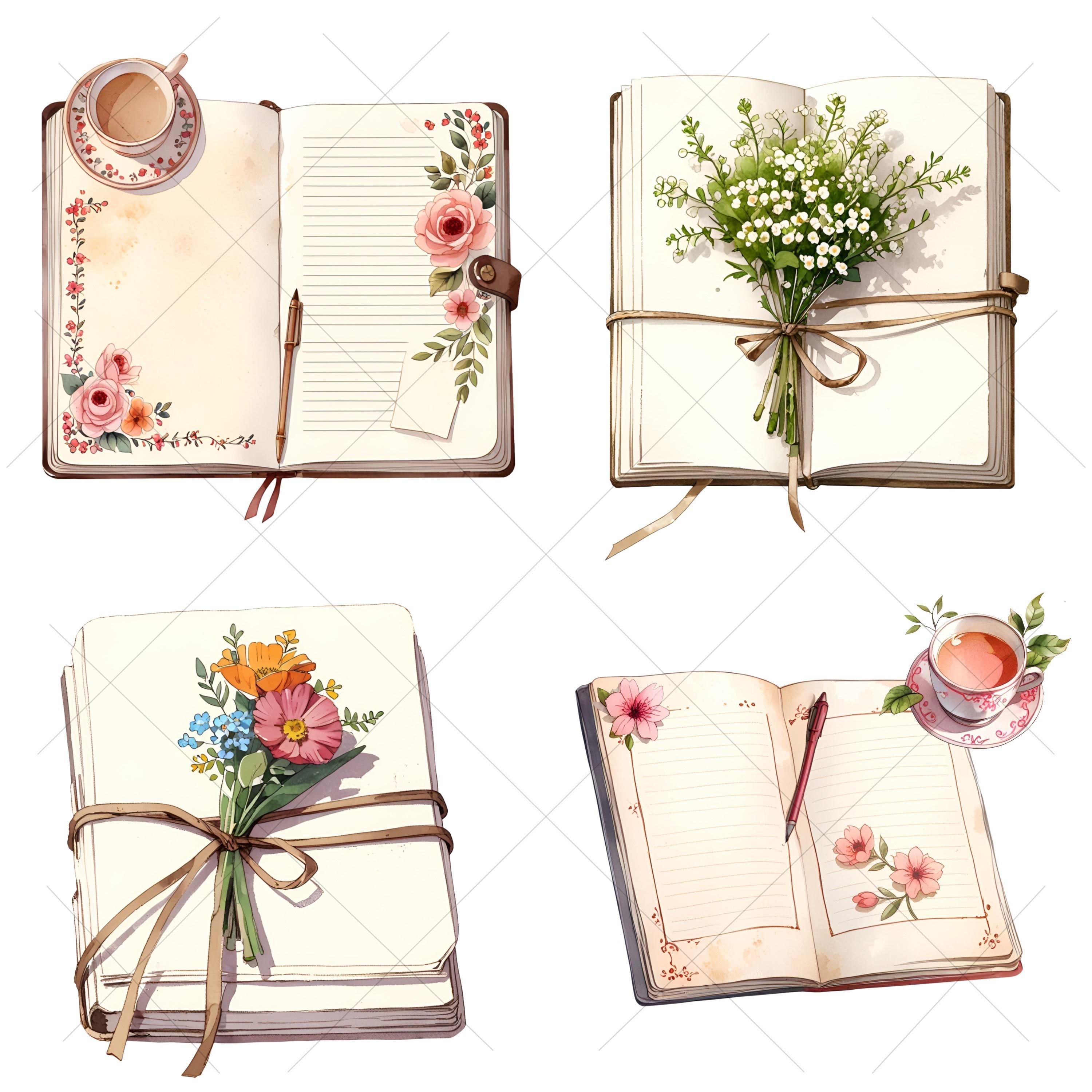 Planner Girl Floral Journal Book Clipart, Printable Watercolor Coffee ...