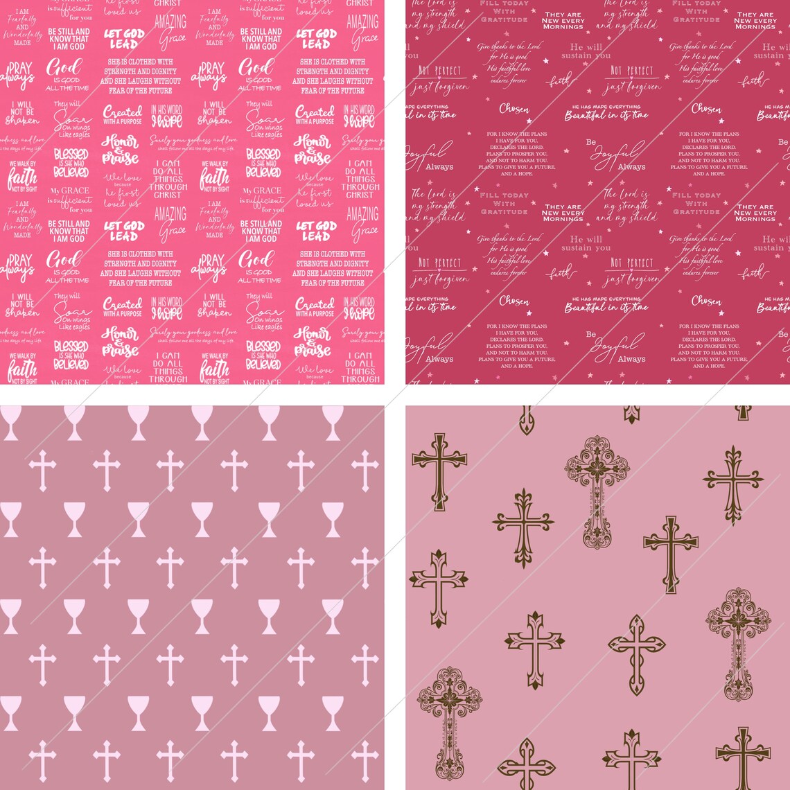 Religious Digital Paper Set Pink - Christian Faith Scrapbook Paper ...