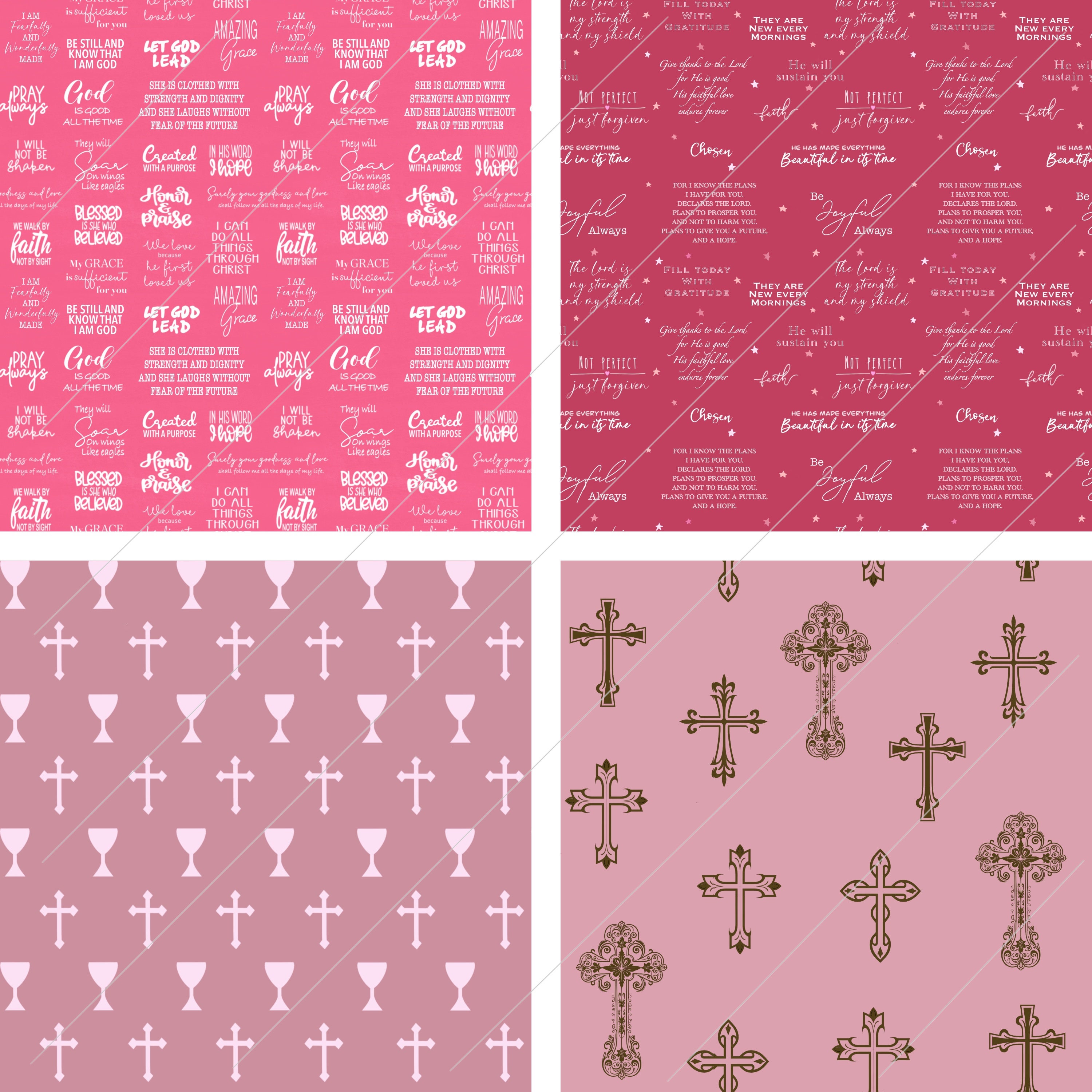 Religious Digital Paper Set Pink - Christian Faith Scrapbook Paper ...