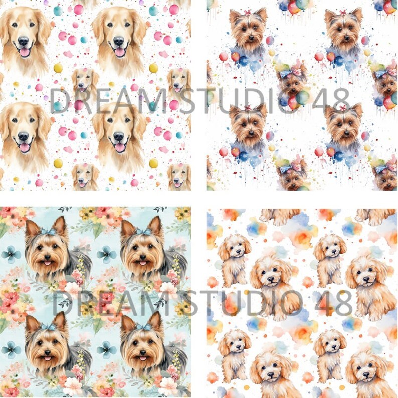 Dog Digital Seamless Pattern Set #1 - Cute Puppy Watercolor Scrapbook ...