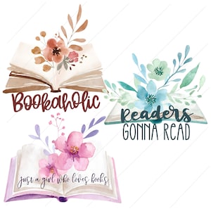 Books Quotes Bundle Png Instant Download, Book Lover Floral Book ...