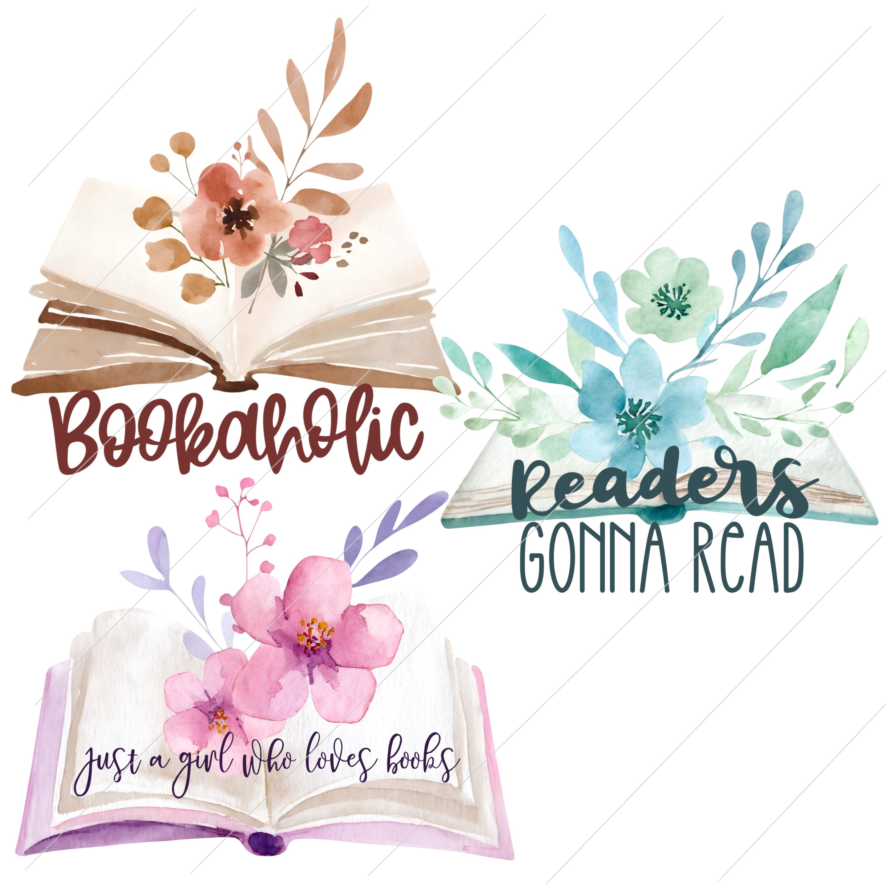 Books Quotes Bundle Png Instant Download, Book Lover Floral Book ...