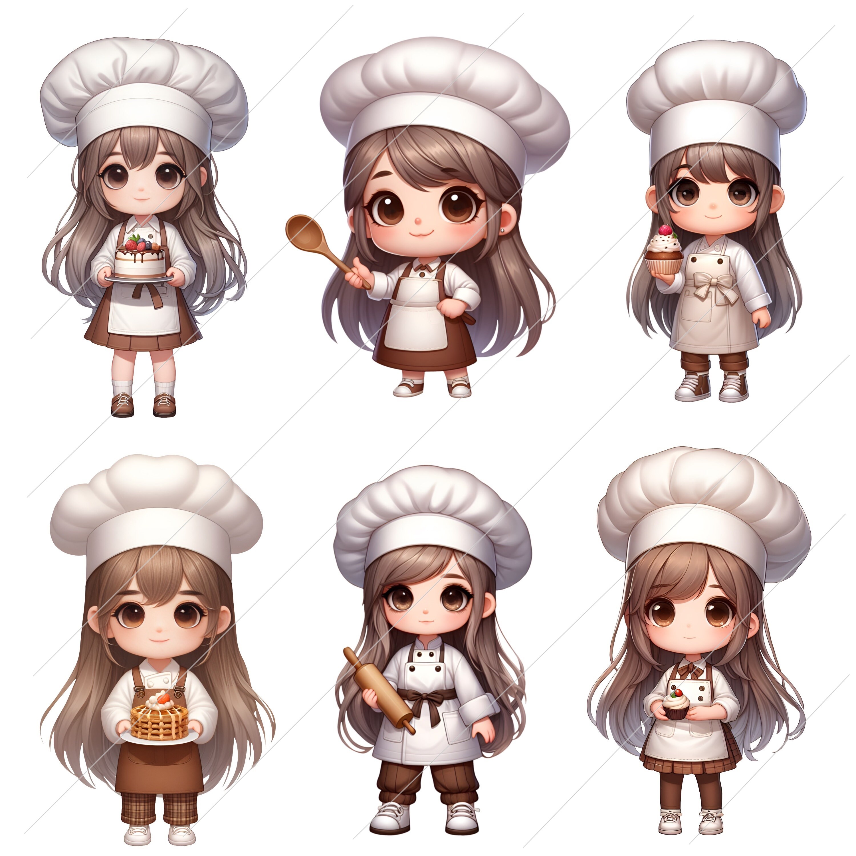 Little Baker Girl Clipart Bundle, Cute Girl Chef Transparent PNG ...