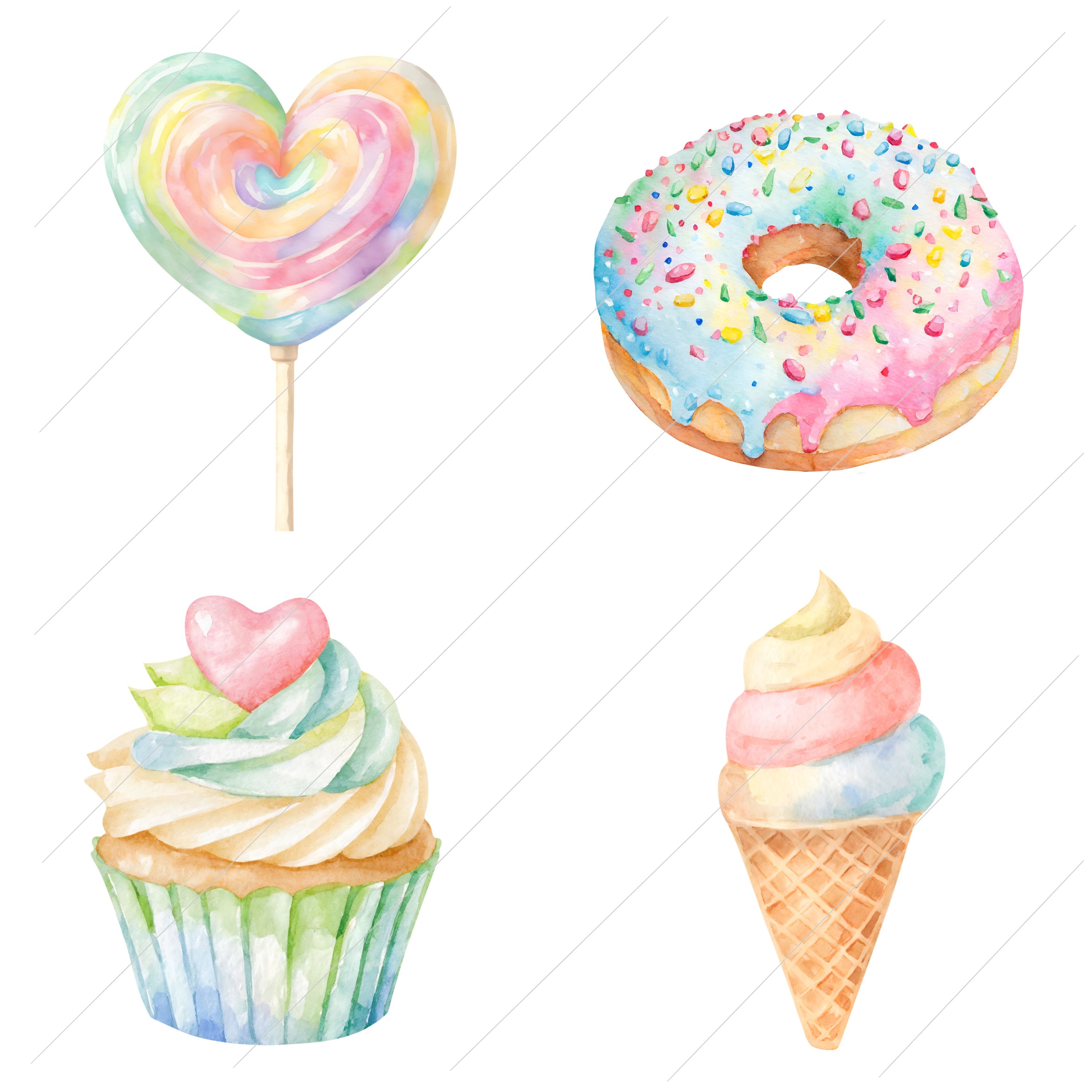 Sweet Desserts Clipart PNG Bundle, Pastel Snack Treats, Cake, Ice Cream ...