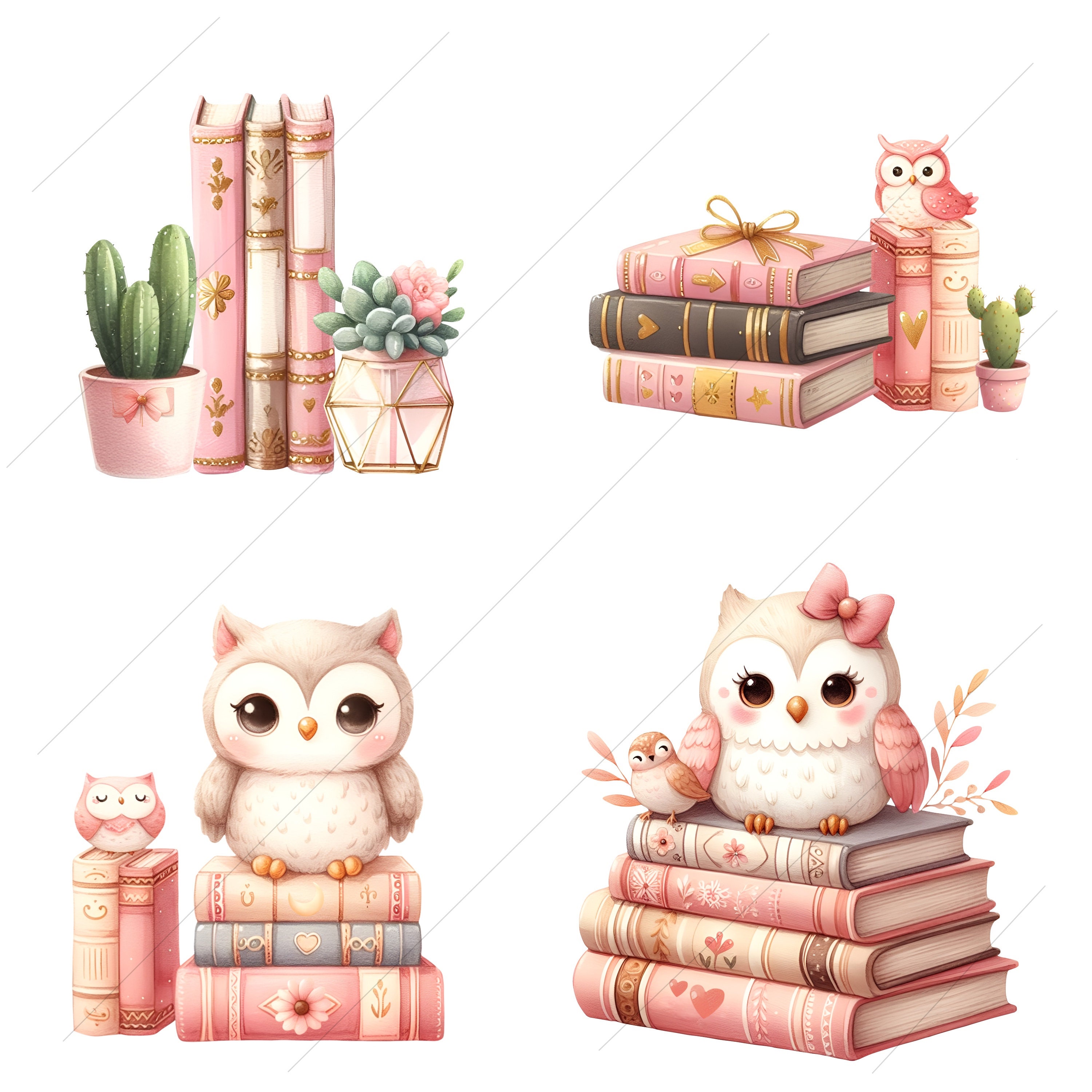 Book Lover Clipart Clipart, Printable Watercolor Pink and Blush Books ...