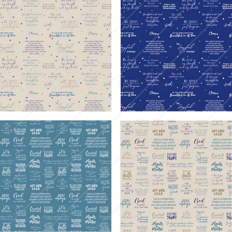 Religious Digital Paper Set Blue Teal - Christian Faith Scrapbook Paper ...