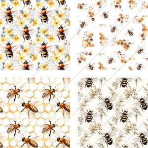 Bees Digital Paper Set #2 - Watercolor Honey Bee Scrapbook Paper - Bee ...