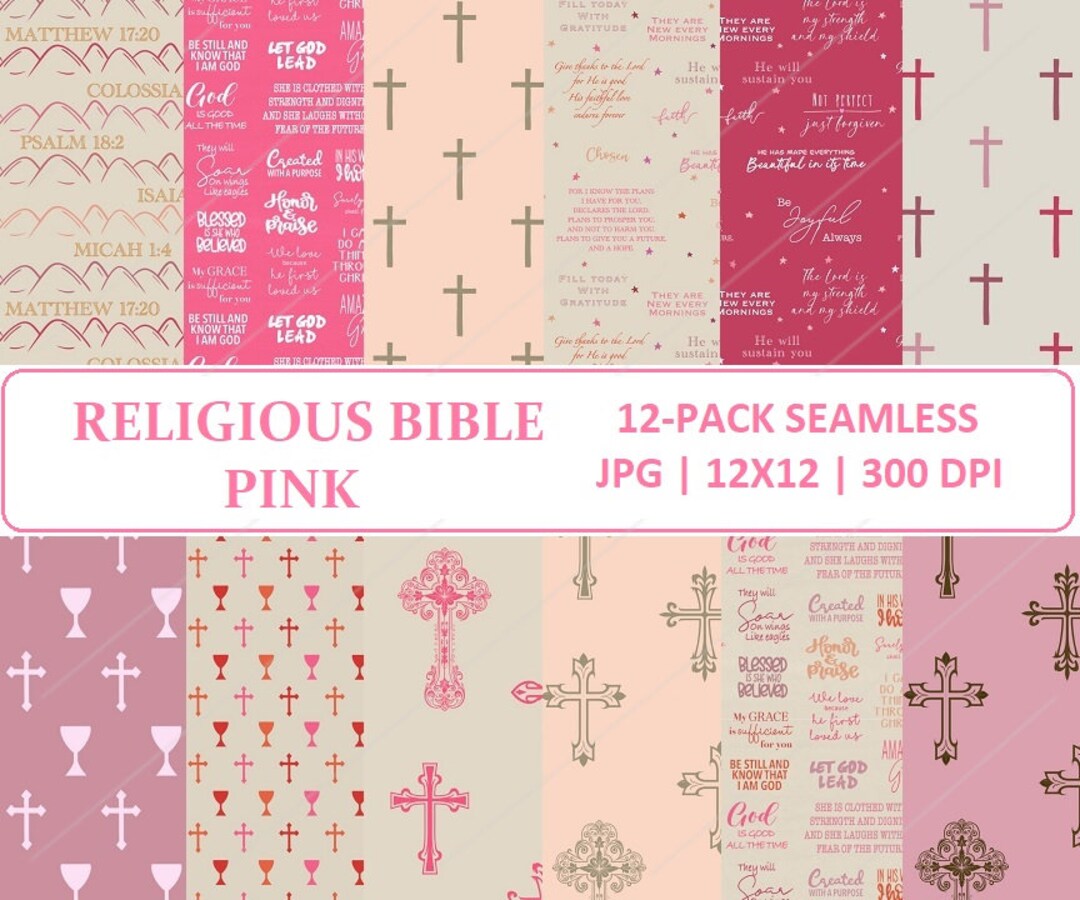 Religious Digital Paper Set Pink - Christian Faith Scrapbook Paper ...