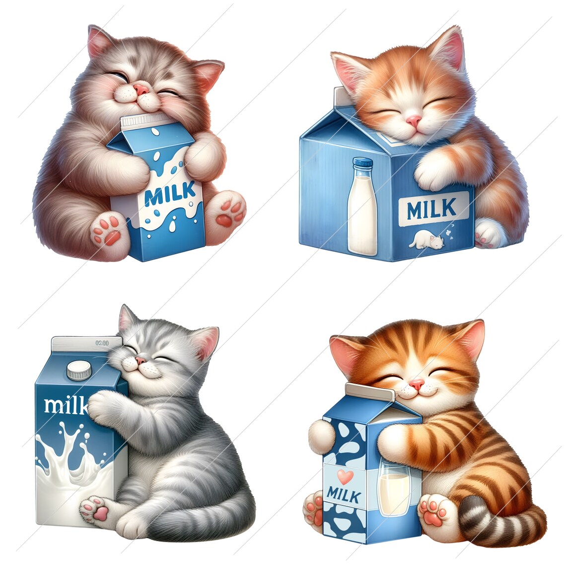 Cats Love Milk Clipart Bundle, Cat With Milk Carton Transparent PNG ...
