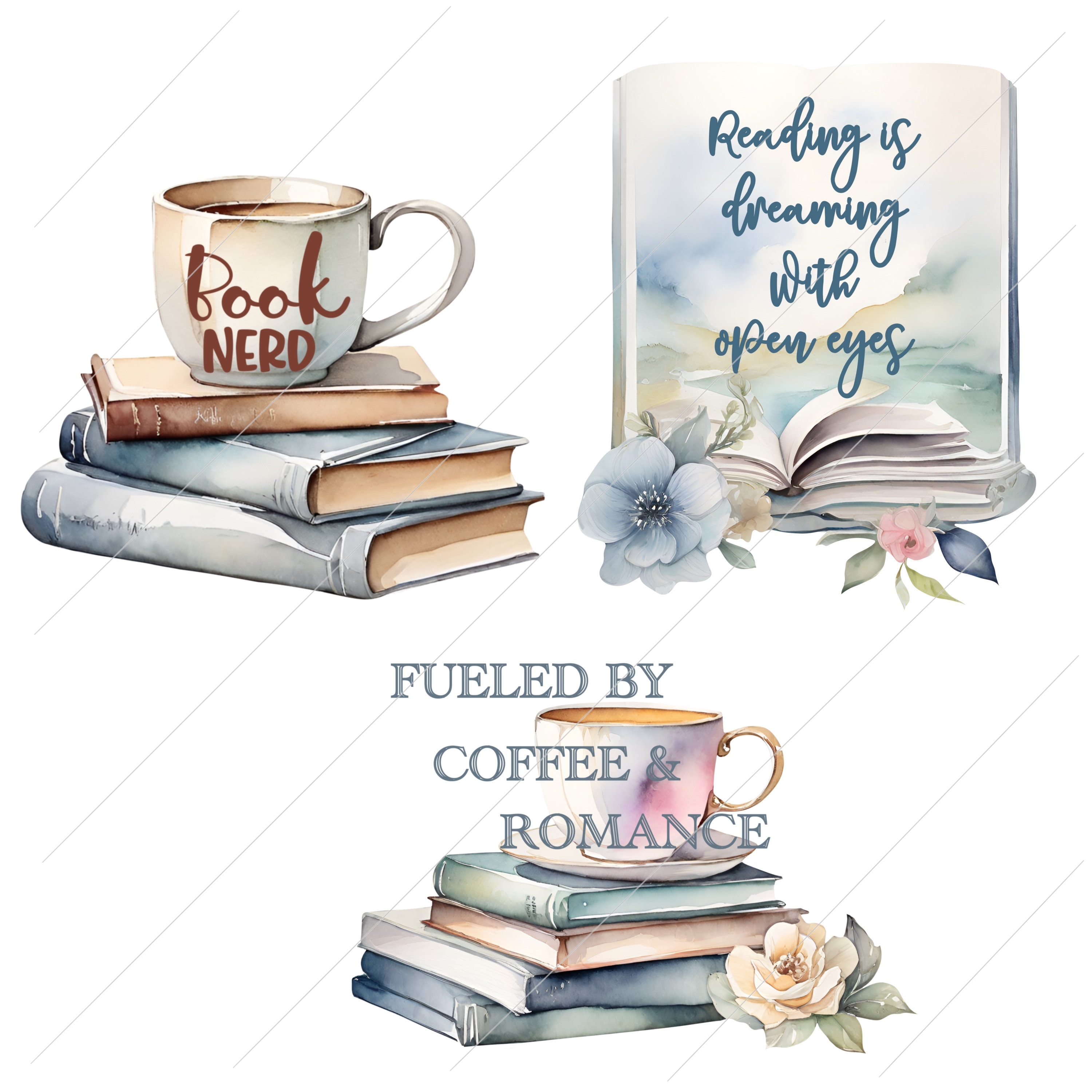 Books Quotes Bundle Png Instant Download, Book Lover Floral Book ...