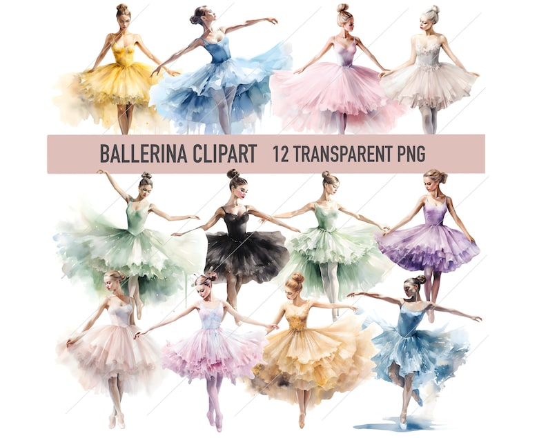 Ballerinas Watercolor Clipart Bundle, Transparent PNG, Dancing Lady ...