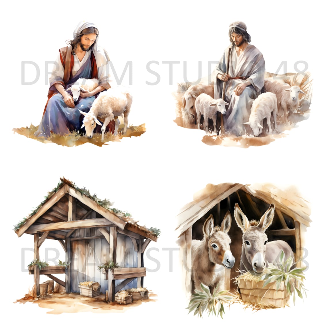 Nativity Scene Watercolor Clipart, Christmas Jesus Clip Art, Religious ...